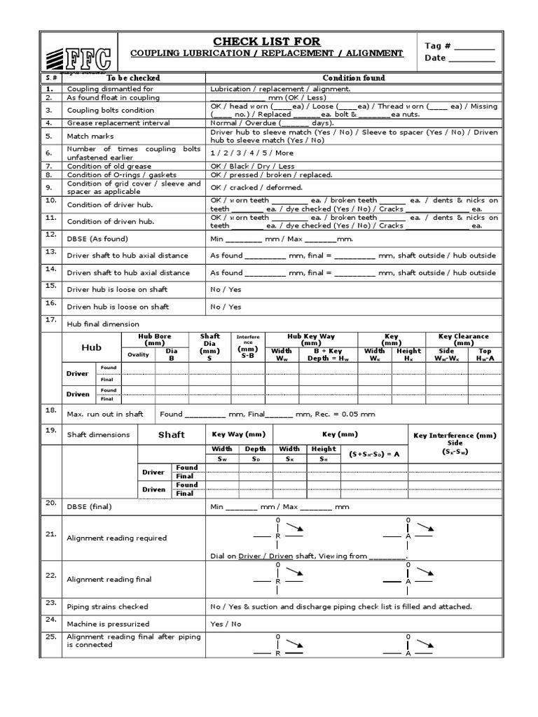Check List - Coupling Lub-Repl-Align | PDF | Machines | Manufactured Goods
