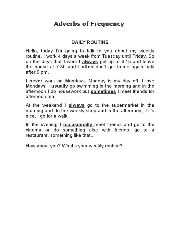 Adverbs of Frequency: Daily Routine | PDF | Newspapers | Business