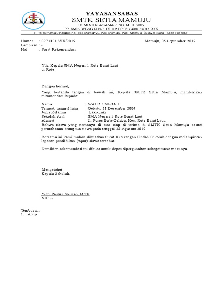 Surat Keluar Sekolah PDF | PDF | Kesehatan Holistik