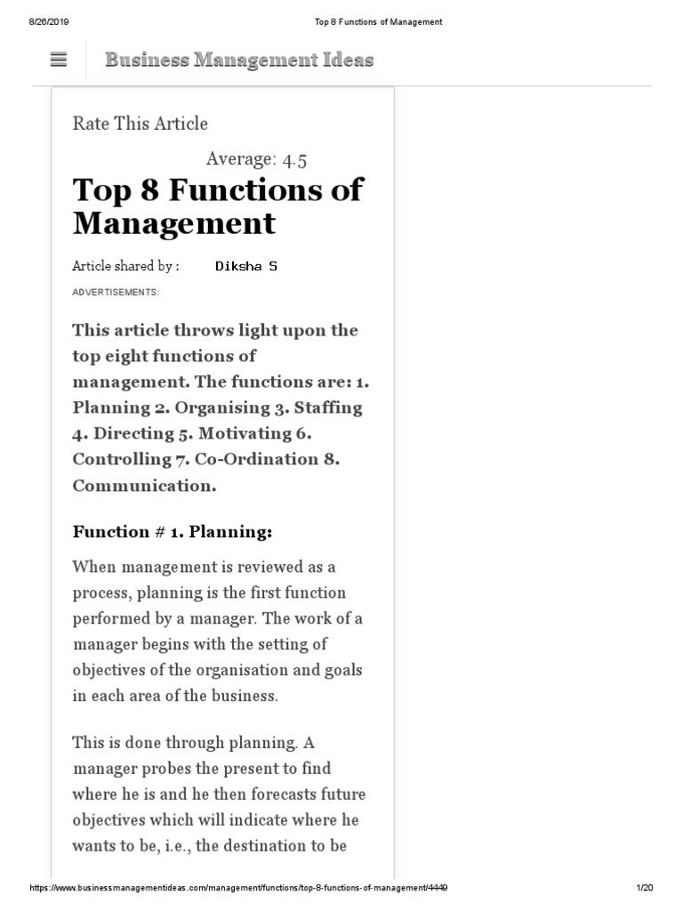 Top 8 Functions of Management | PDF | Planning | Communication