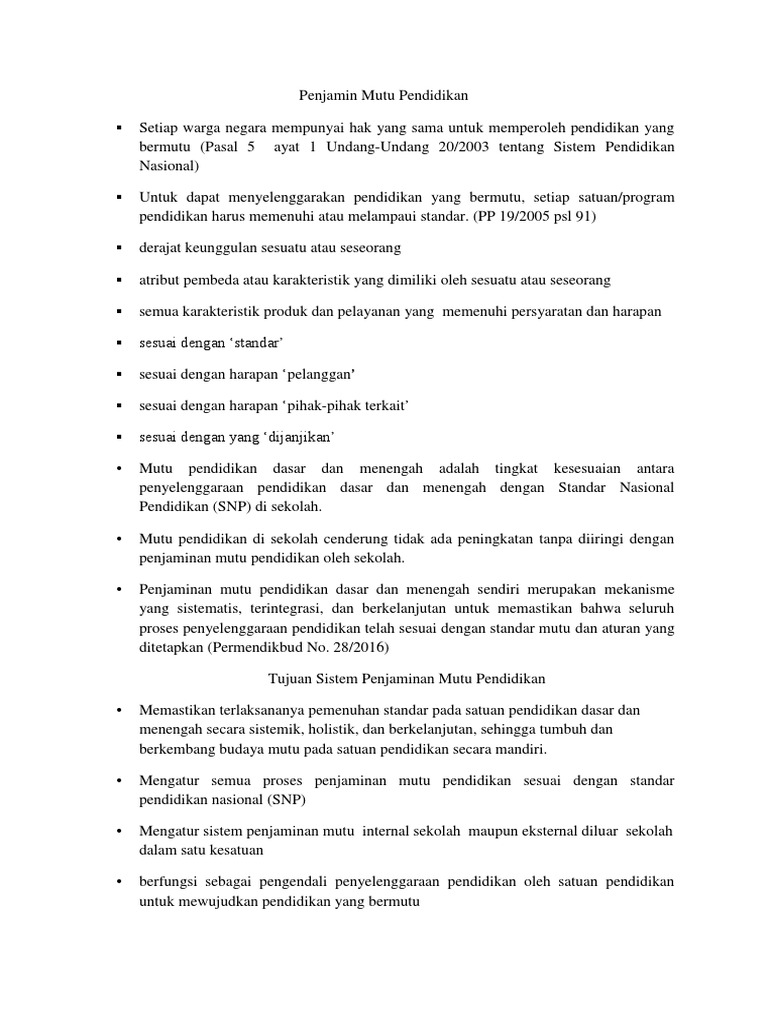 Rangkuman Penjamin Mutu Pendidikan | PDF