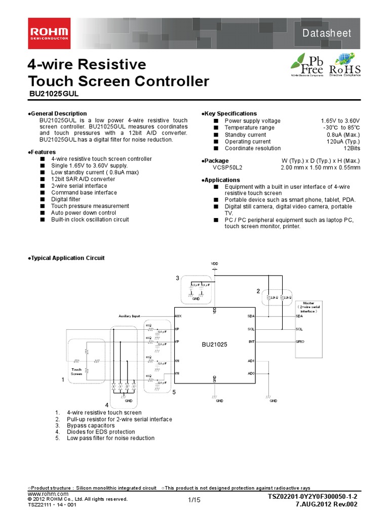 4-Wire Resistive Touch Screen Controller: Datasheet | PDF | Power Supply | Capacitor