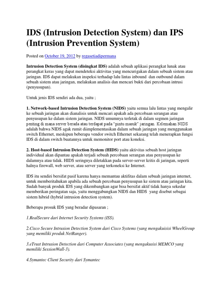 IDS (Intrusion Detection System) Dan IPS (Intrusion Prevention System ...