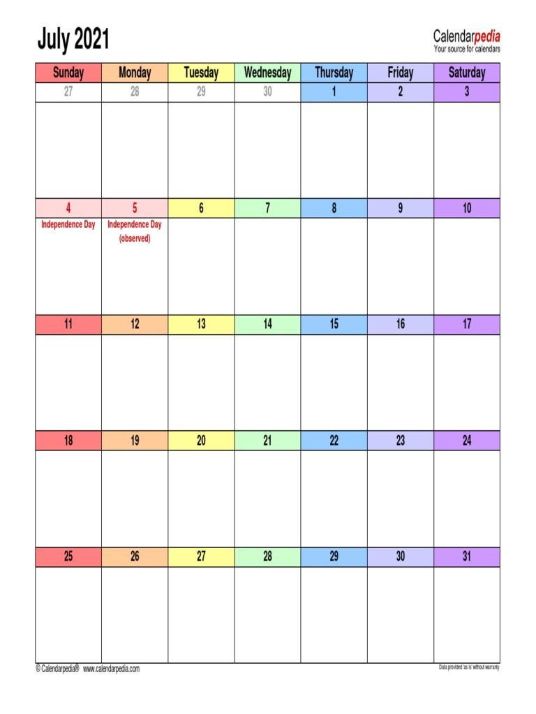 July 2021 Calendar with Holidays | PDF