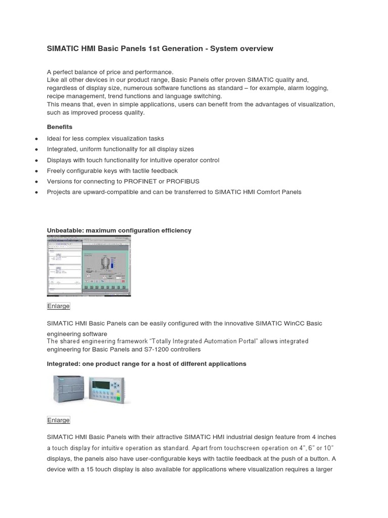 SIMATIC HMI Basic Panels 1st Generation - System Overview: Benefits | PDF | User Interface ...