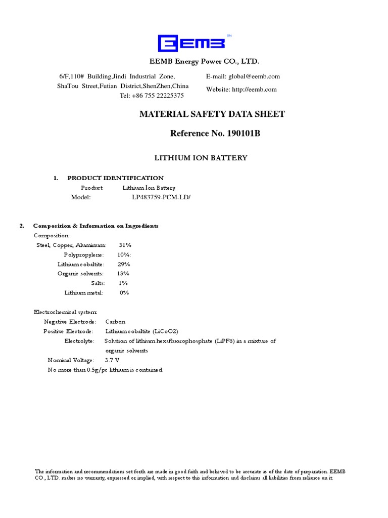 铭胜 Lithium Ion Msds Dg Ib (10kg) | PDF | Dangerous Goods | Lithium Ion ...