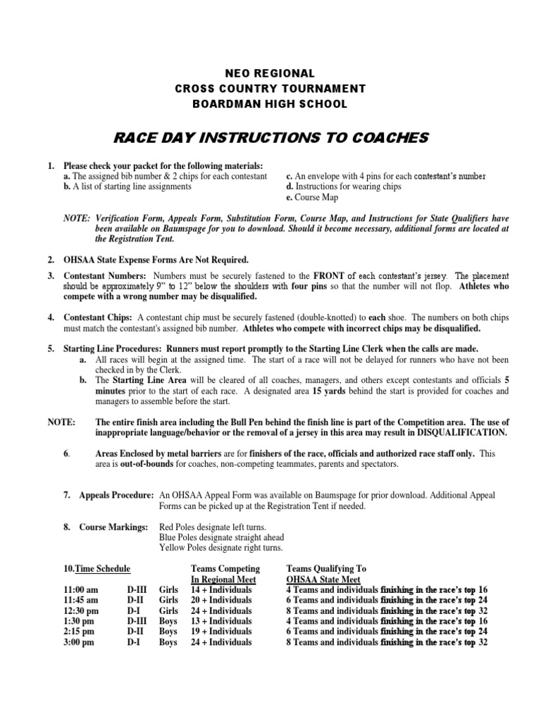 Race Day Instructions | PDF | Sports