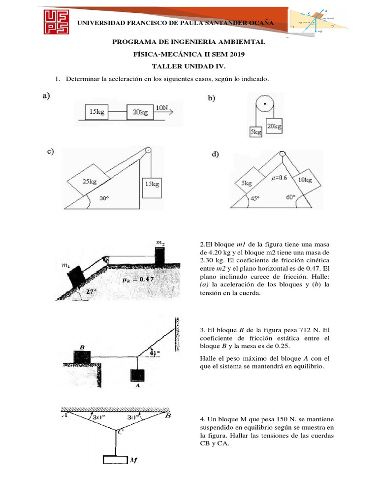 Taller Leyes de Newton II Sem 2019 | PDF Taller Leyes de Newton II Sem 2019 | PDF