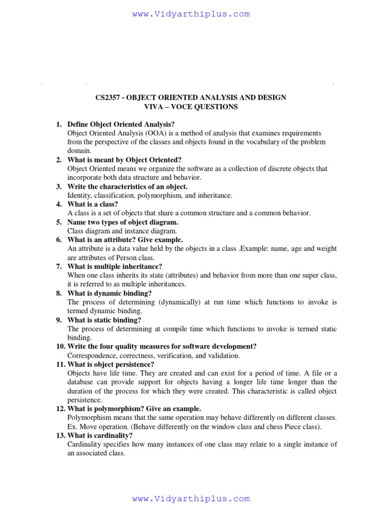 Ooad Lab Viva Voce Questions | PDF | Conceptual Model | Class (Computer Programming)