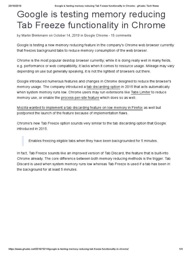 Google Is Testing Memory Reducing Tab Freeze Functionality in Chrome ...