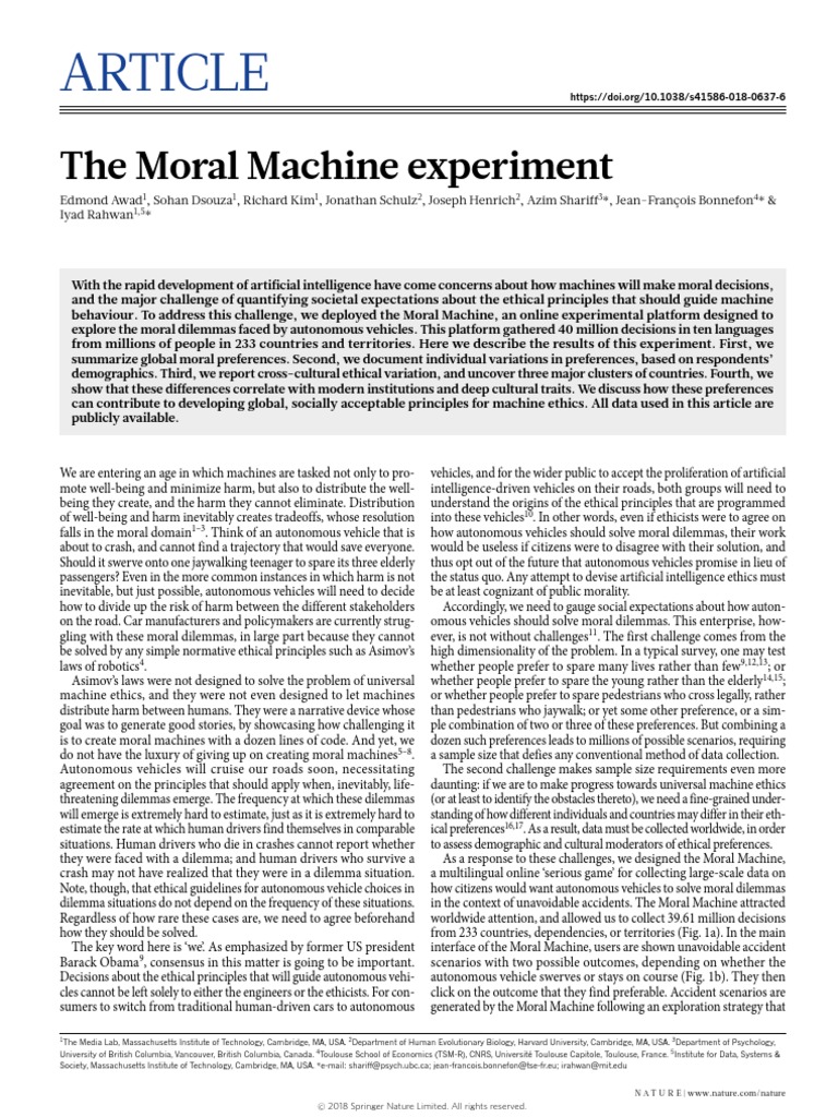 The Moral Machine Experiment | PDF | Cluster Analysis | Morality
