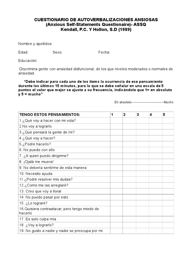 Cuestionario Ansiedad | PDF