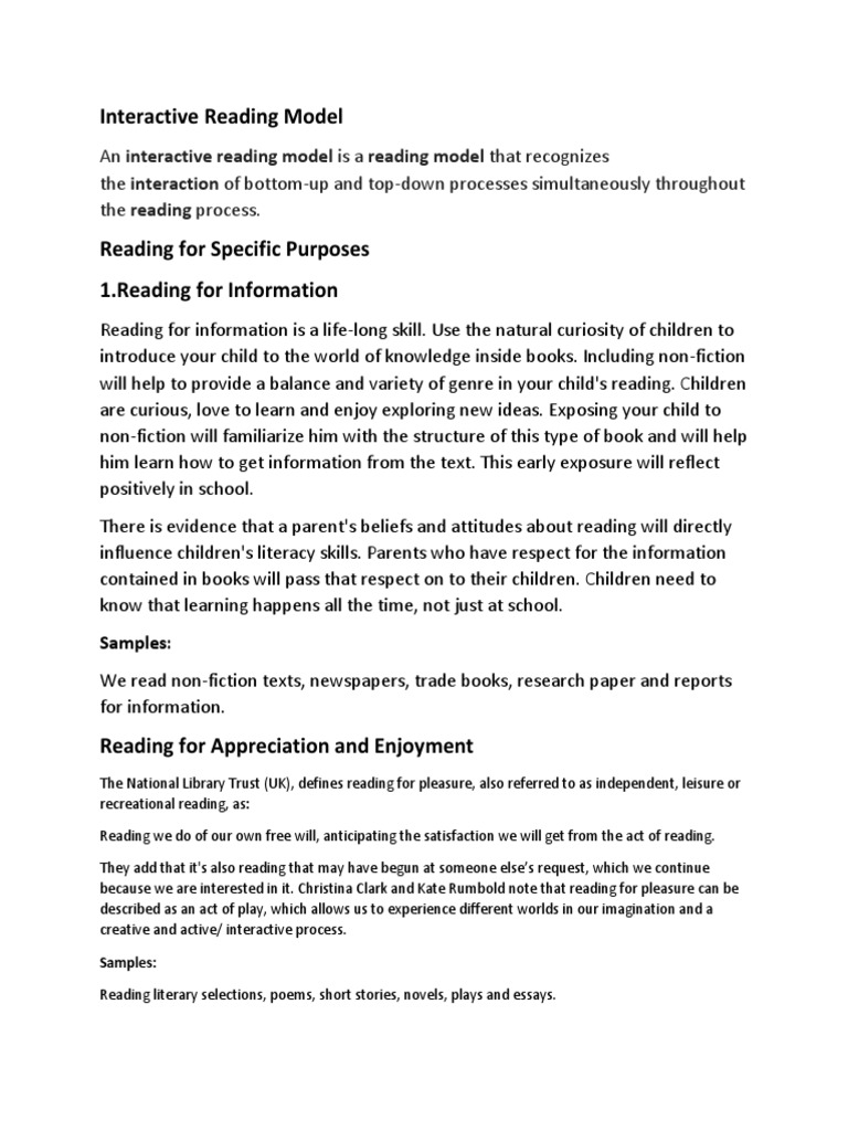 Reading For Specific Purposes | PDF | Curiosity | Learning