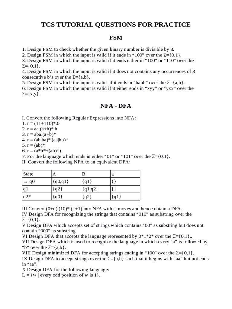 1 Tcs Tutorial | PDF | Models Of Computation | Formal Methods