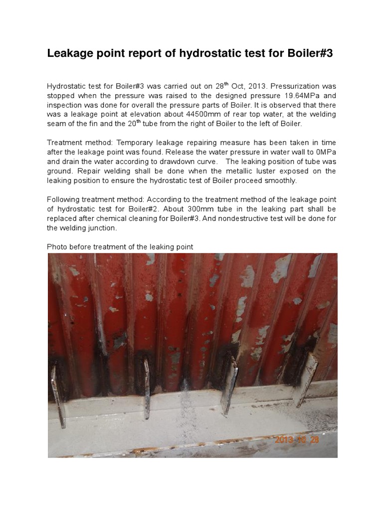 Report For Hydro-Test For Boiler No.3 | PDF
