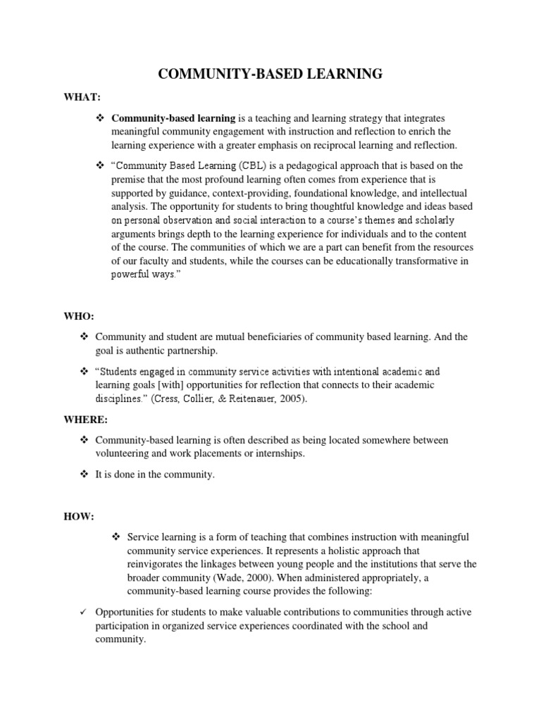 Community-Based Learning: What | PDF | Curriculum | Inclusion (Education)