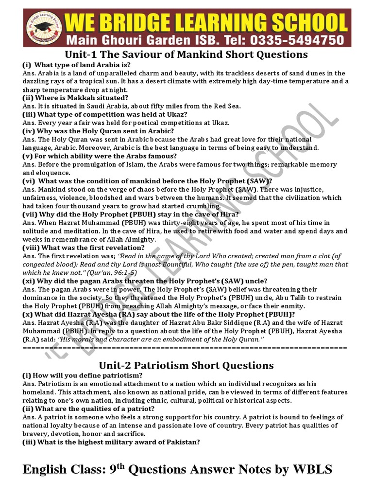 9th Class English Full Book Questions Answer | PDF | Drug ...