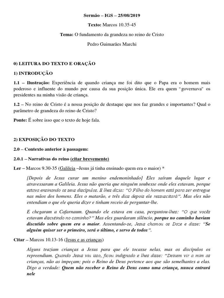 Sermão Marcos 10,35-42 | PDF | O Reino de Deus | Jesus