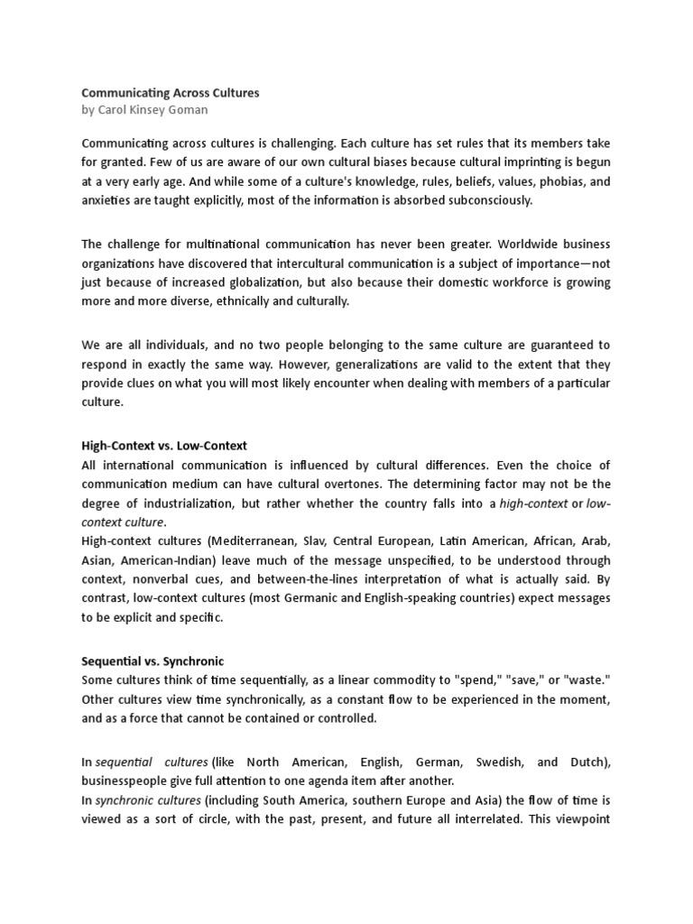 Communicating Across Cultures | PDF | Communication | Emotions