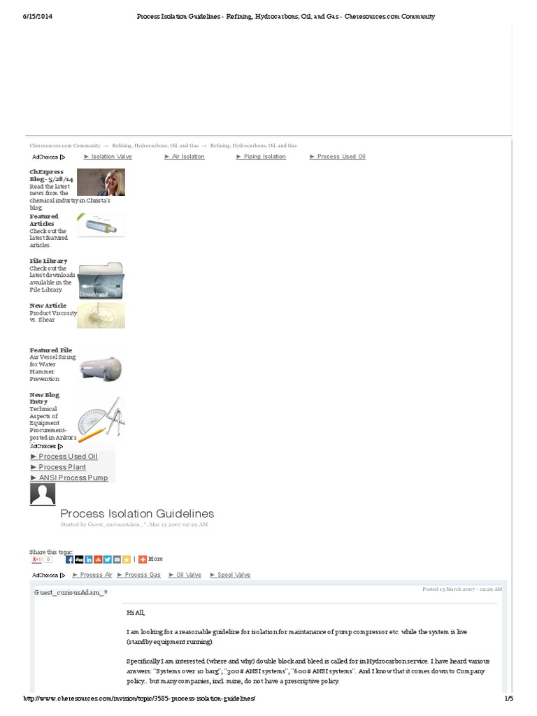 Process Isolation Guidelines - Refining, Hydrocarbons, Oil, and Gas ...