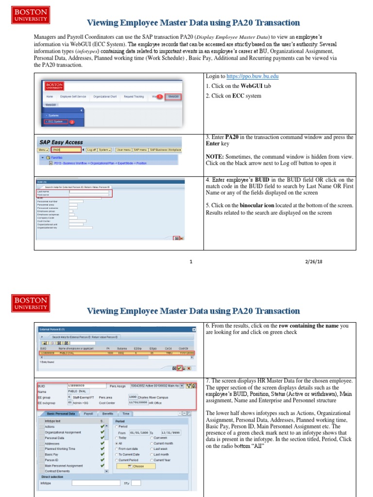 PA20 View Employee Master Data QRG | PDF | Salary | Payments