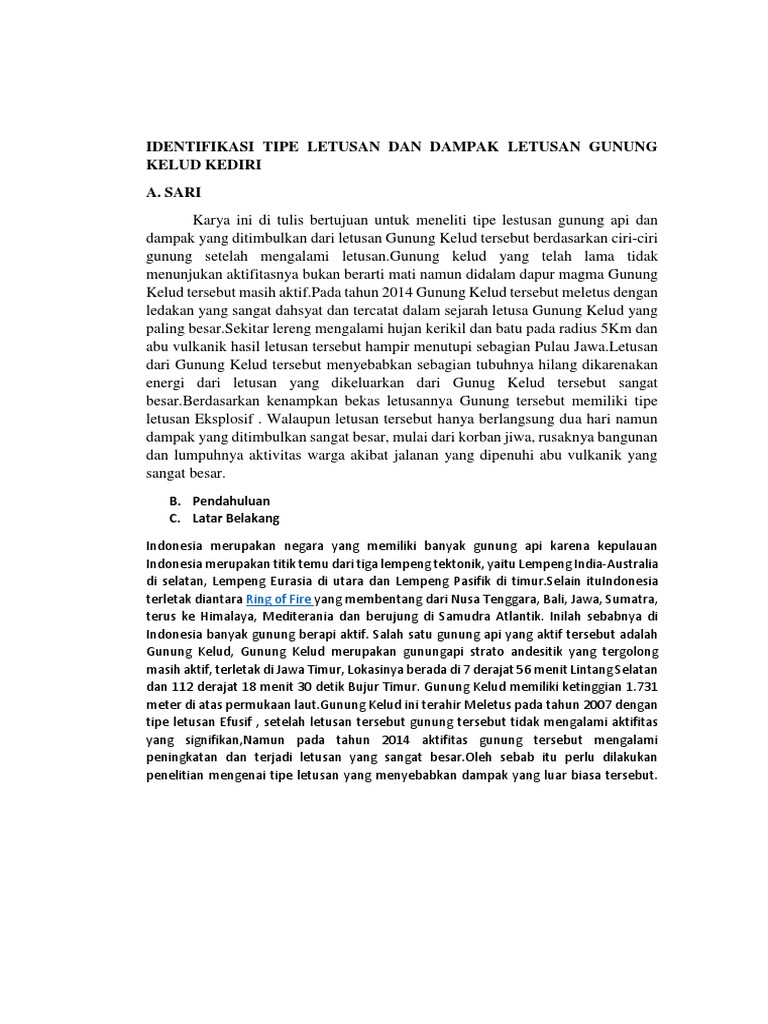 Identifikasi Tipe Letusan Dan Dampak Letusan Gunung API Kelud Kediri | PDF