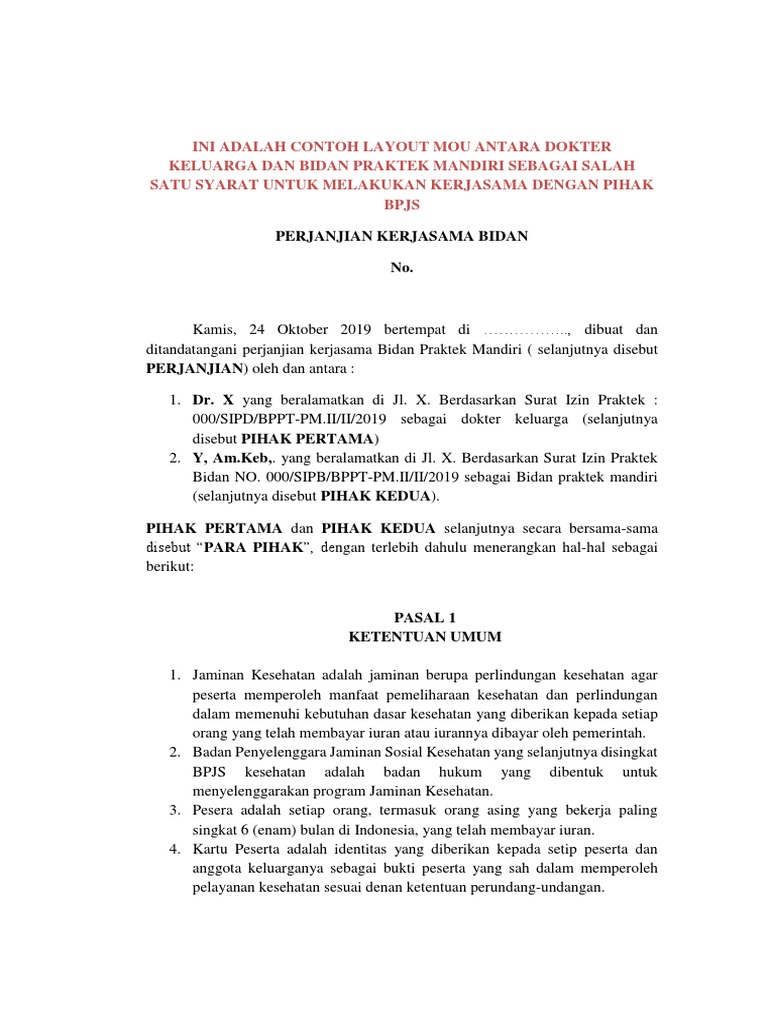 MOU Dokter Keluarga Dan Bidan Mandiri | PDF