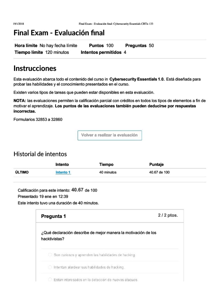(Una de Tantas) Examen Cybersecurity Essentials | PDF | Autenticación ...