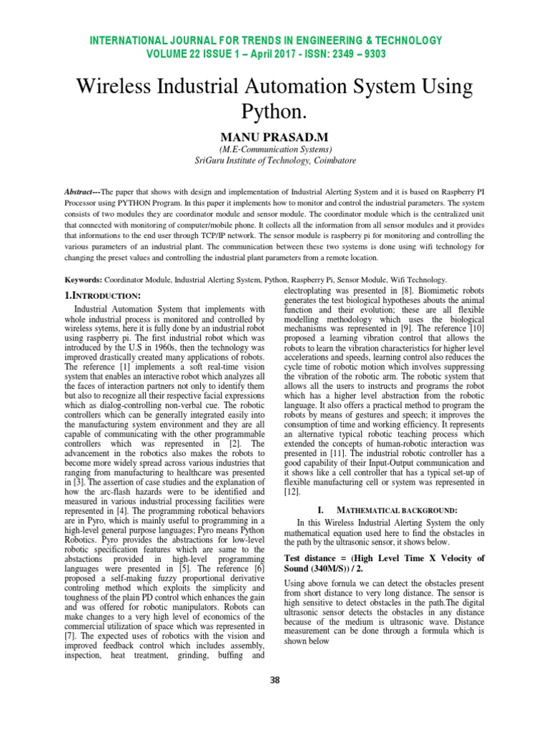 Wireless Industrial Automation System Using Python | PDF | Robotics ...