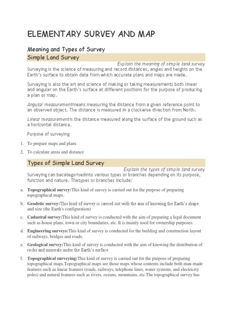 ELEMENTARY SURVEY AND MAP TYPES | PDF | Surveying | Topography