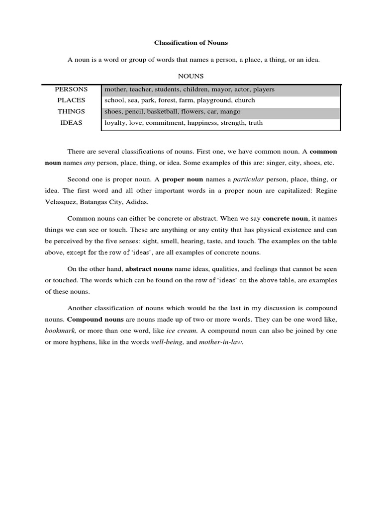 Classification of Nouns | PDF