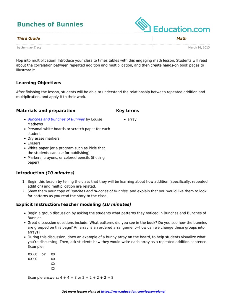 Bunches of Bunnies: Learning Objectives | PDF | Matrix (Mathematics ...