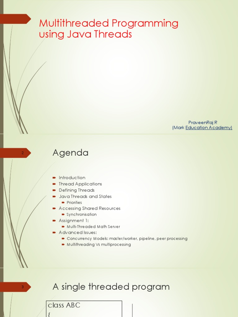 Multithreaded Programming Using Java Threads: Praveenraj R (Mark Education Academy) | PDF ...