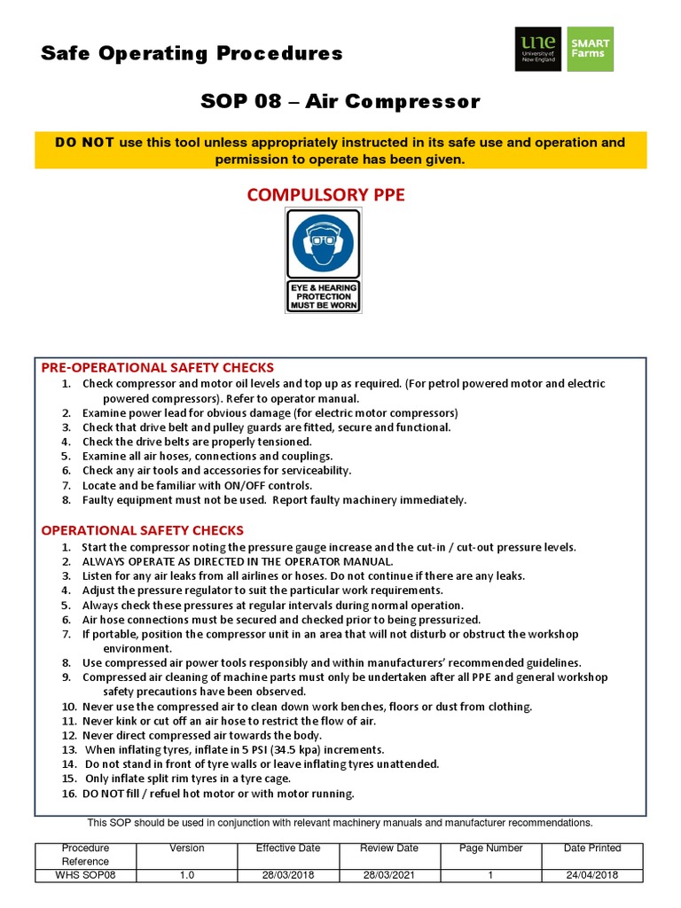 Safe Operating Procedures 08 Air Compressor | PDF | Tire | Belt ...