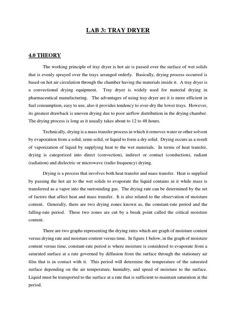 Lab 3 - Tray Drier Theory, Apparatus, Methodology | PDF | Humidity ...