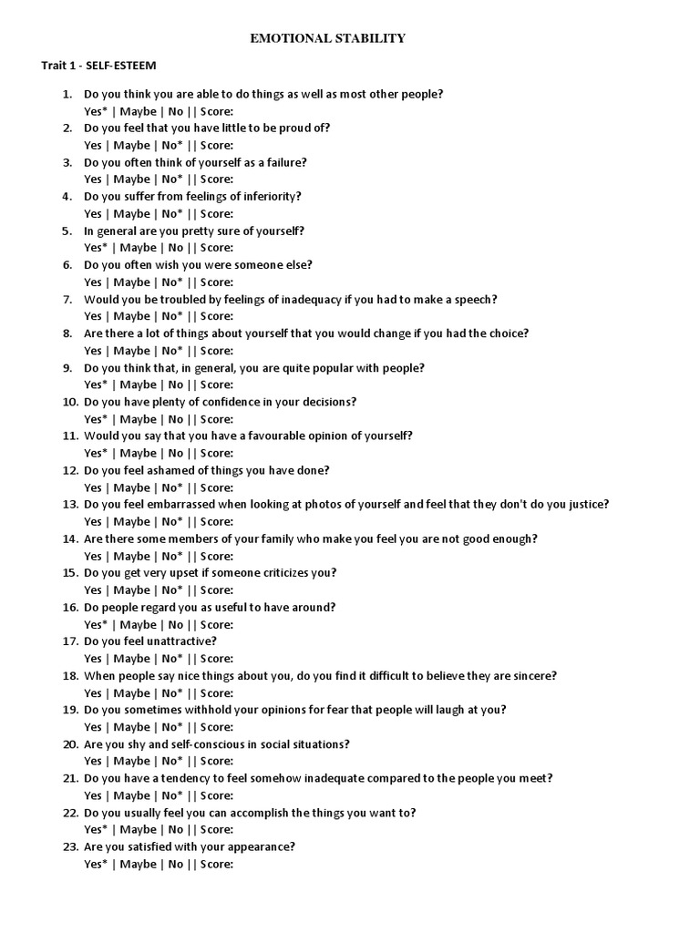 Emotional Stability | PDF | Guilt (Emotion) | Anxiety