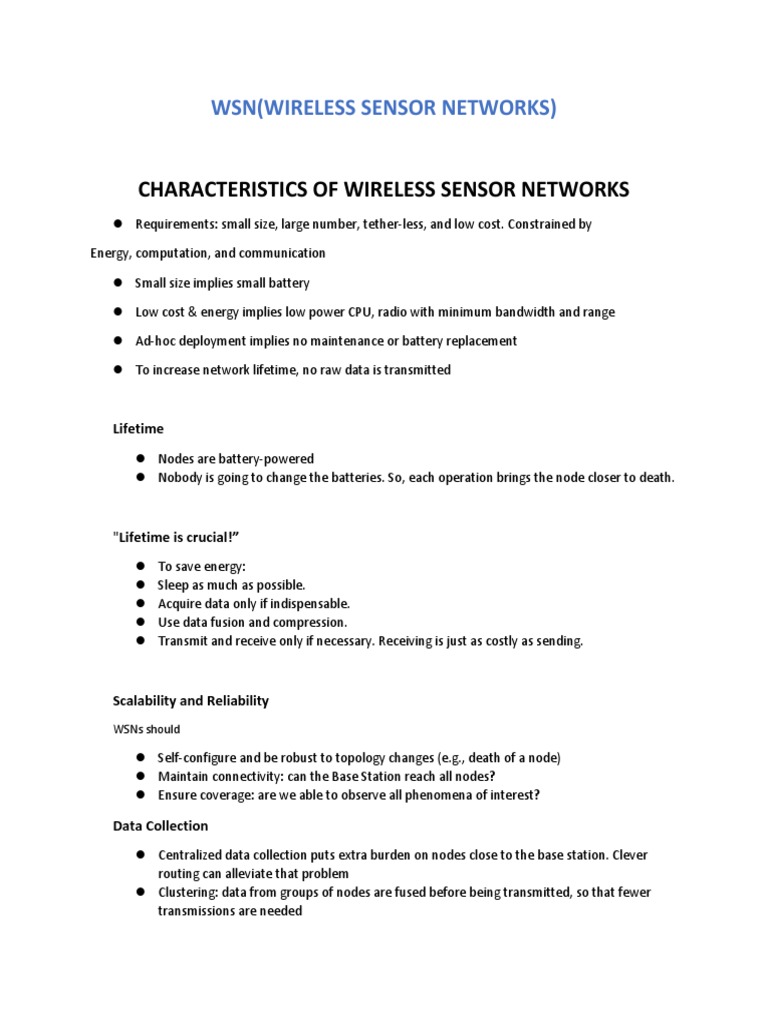 Characteristics of Wireless Sensor Networks | Download Free PDF ...