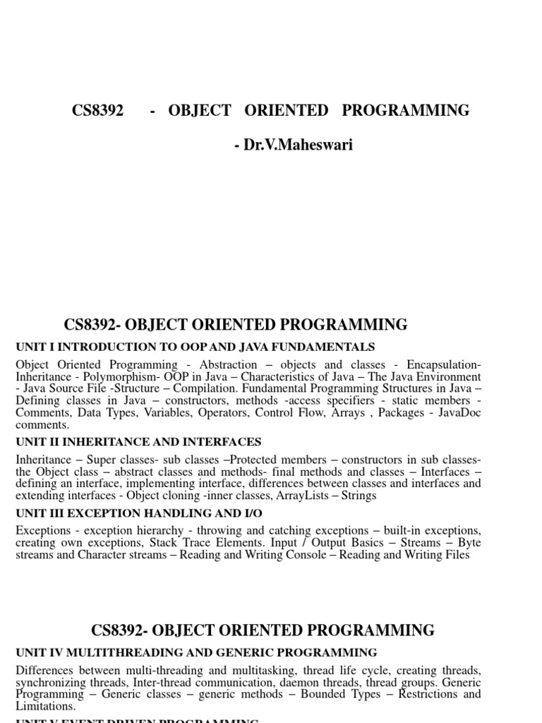 CS8392 - Object Oriented Programming - Dr.V.Maheswari | PDF | Class ... CS8392 - Object Oriented Programming - Dr.V.Maheswari | PDF | Class ...