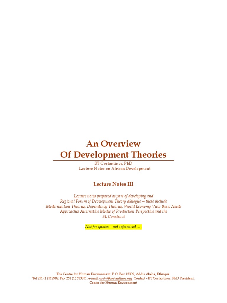 An Overview of Development Theories: Lecture Notes III | Download Free ...