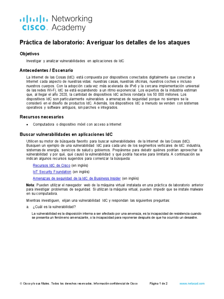 1 1 2 6 Lab Learning The Details Of Attacks Pdf Internet De Las Cosas Redes De Computadoras