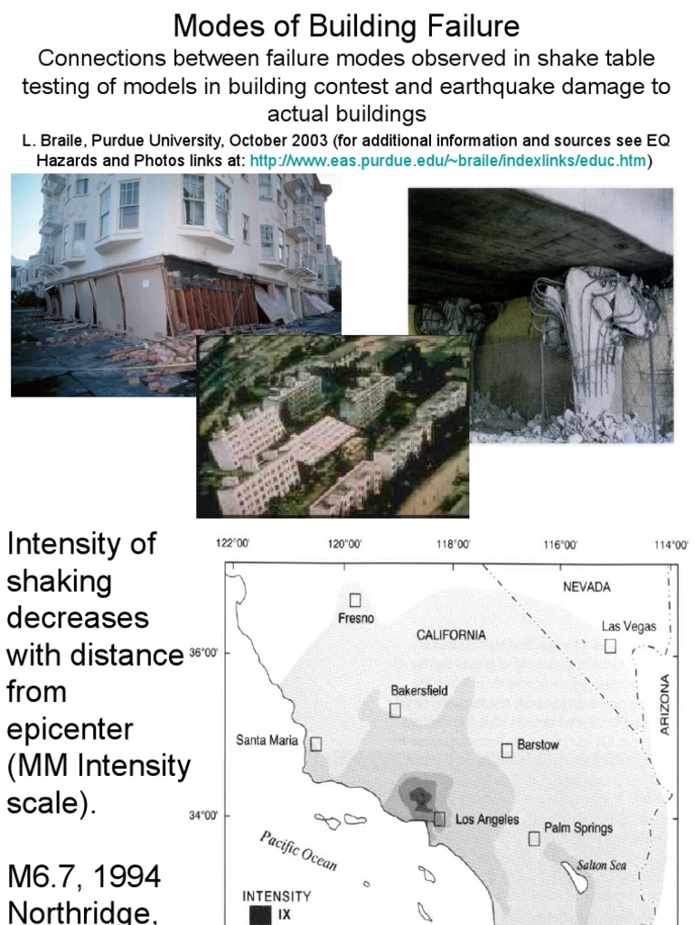Connections Between Failure Modes Observed in Shake Table Testing of ...