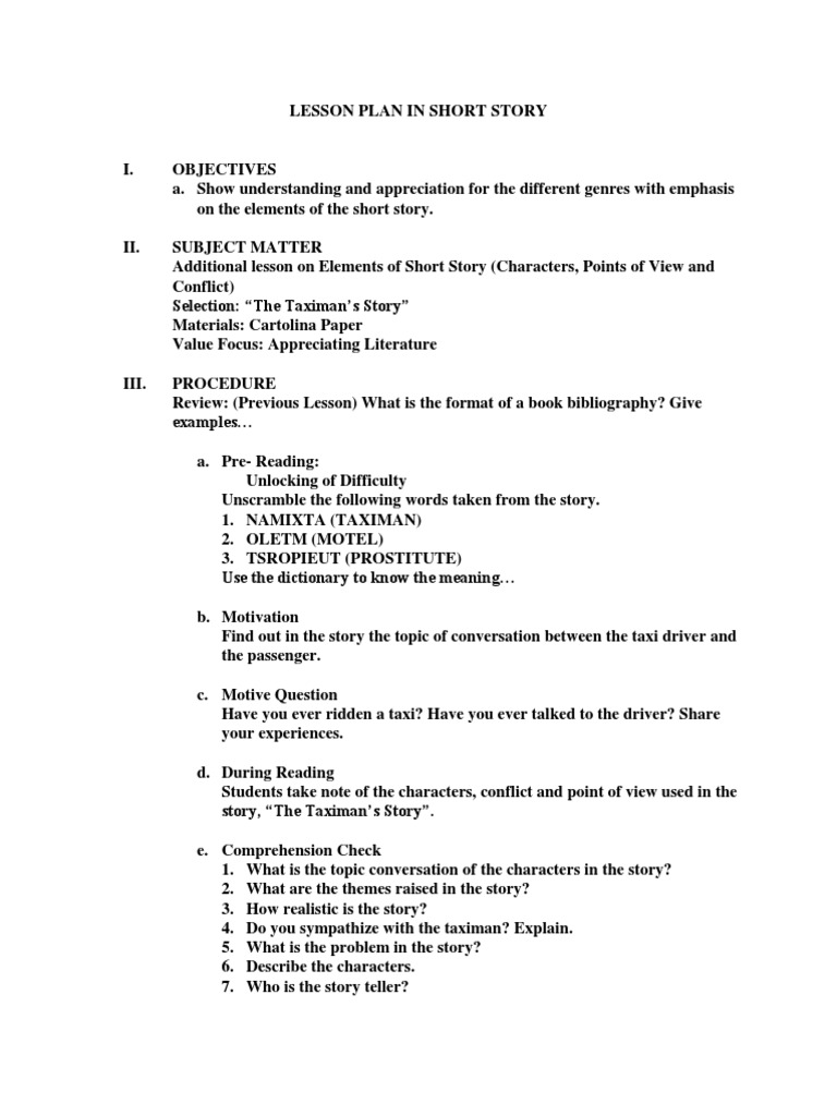 Lesson Plan in Short Story | PDF | Narration