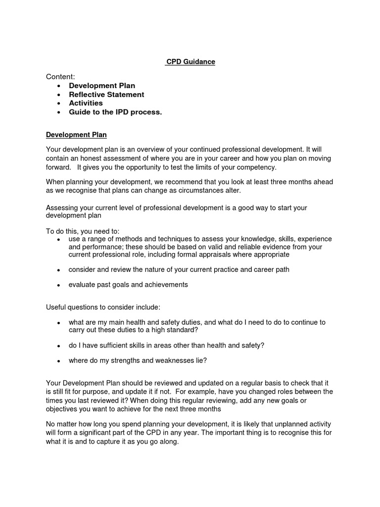 Content: Development Plan Reflective Statement Activities Guide To The ...