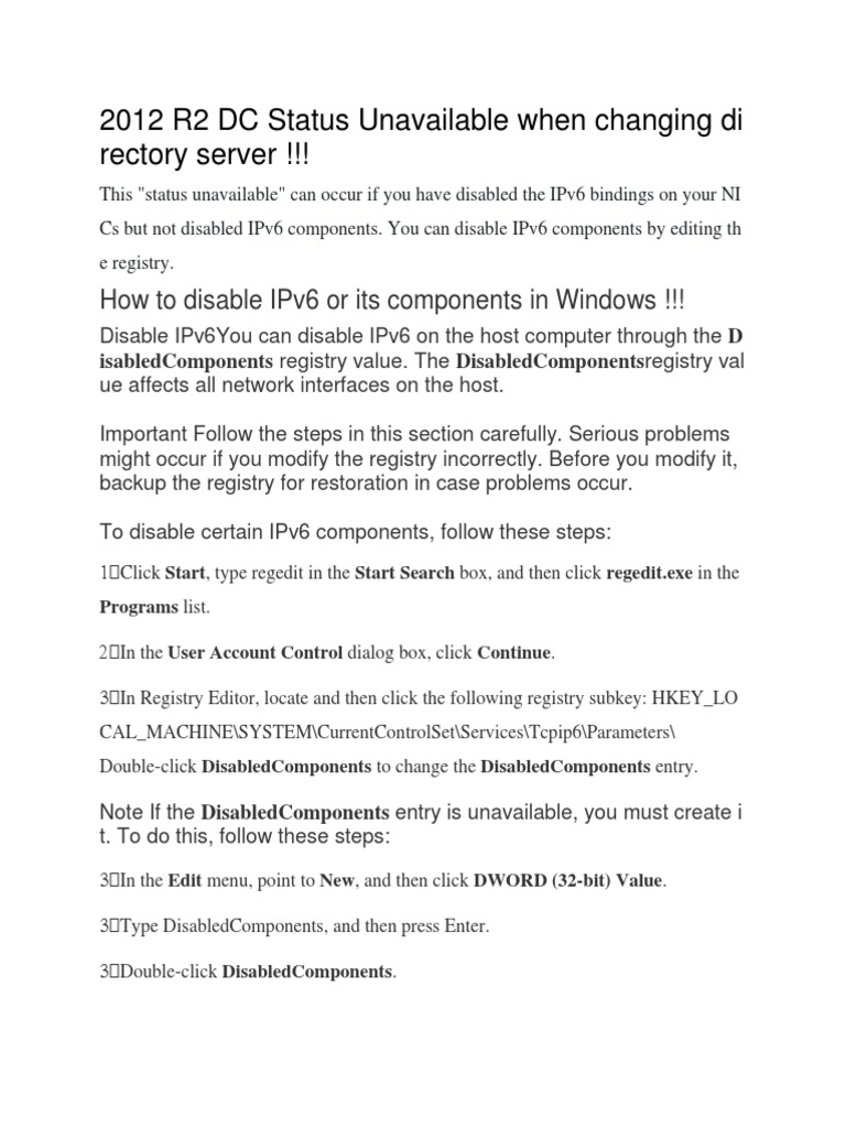 DC Status Unavailable When Changing Directory Server - FIX | PDF