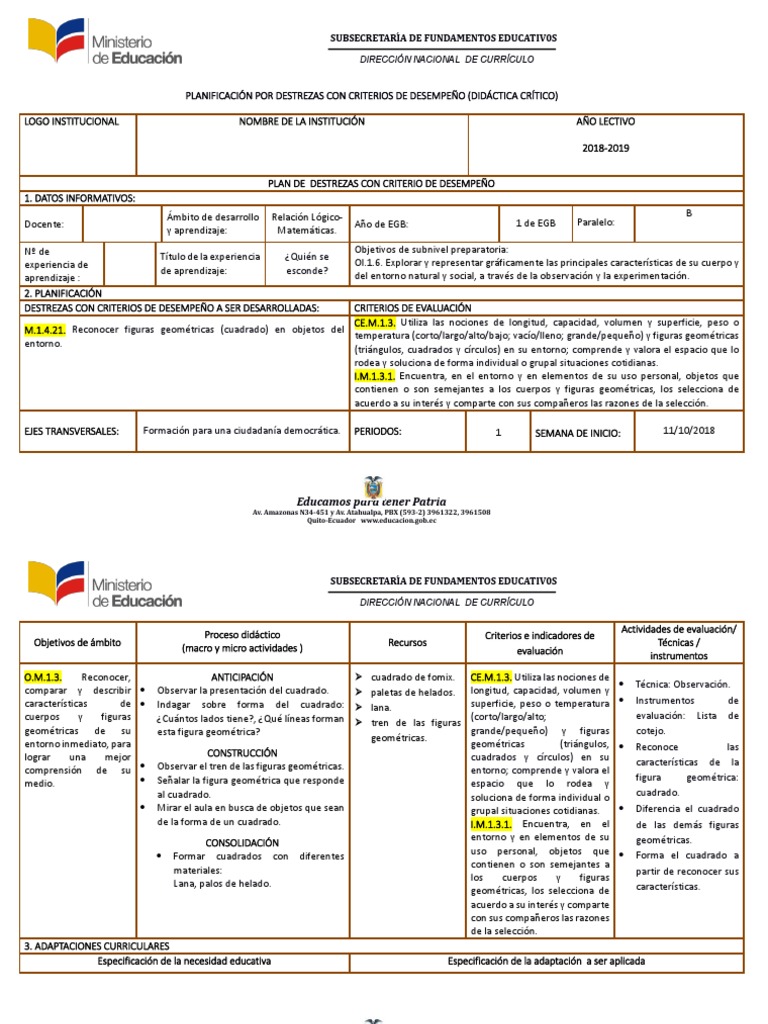 Planificación Erca Ejemplo | PDF | Plan de estudios | Evaluación