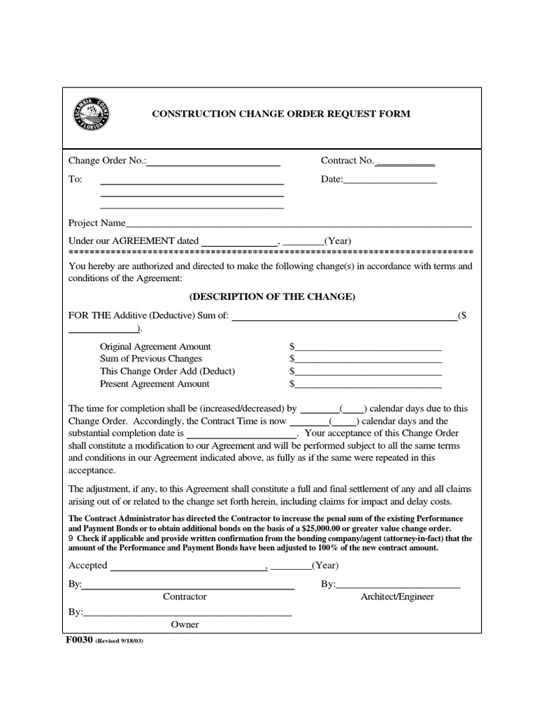 Construction Change Order Request Form187407020170126 | PDF | Bonds ...