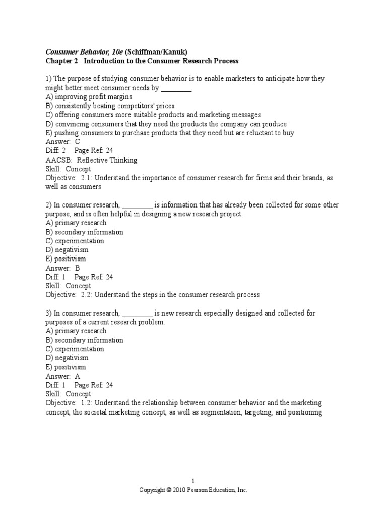 Consumer Behavior - Test Bank Schiffman | PDF | Marketing Research ...