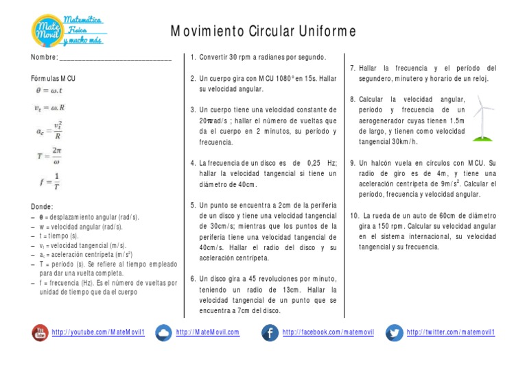 Movimiento Circular Uniforme MCU Ejercicios Propuestos PDF | PDF ...