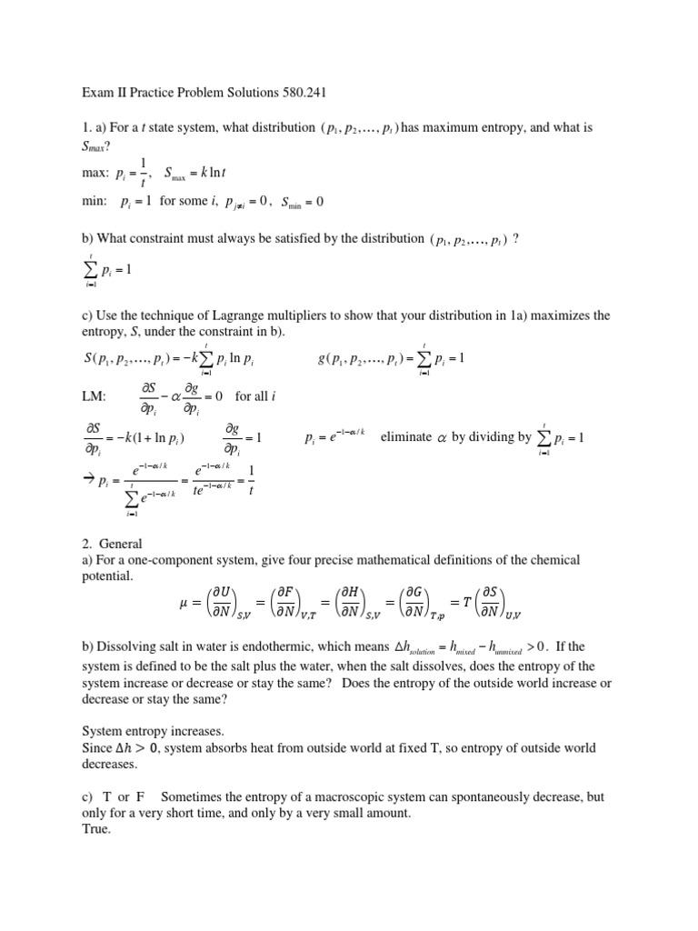Exam II Practice Problem Solutions | PDF | Vapor | Entropy
