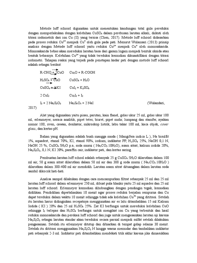 Analisis Metode Luff Schoorl untuk Gula | PDF | Memasak, Makanan ...